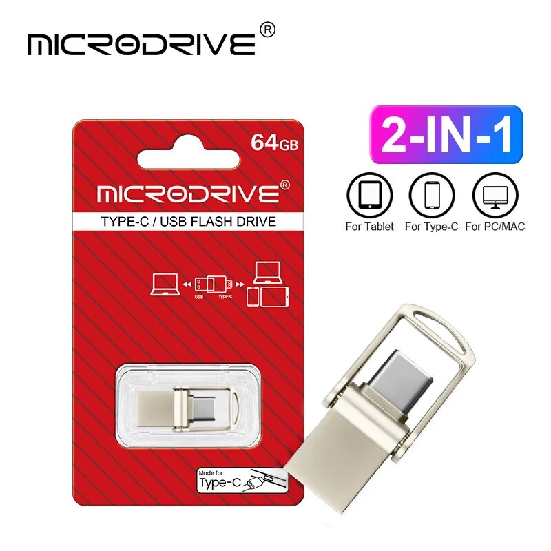 MicroDrive DY032G1025 USB-флешка Type-C 16/32/64/128/256/512 ГБ 64 ГБ, серебристый