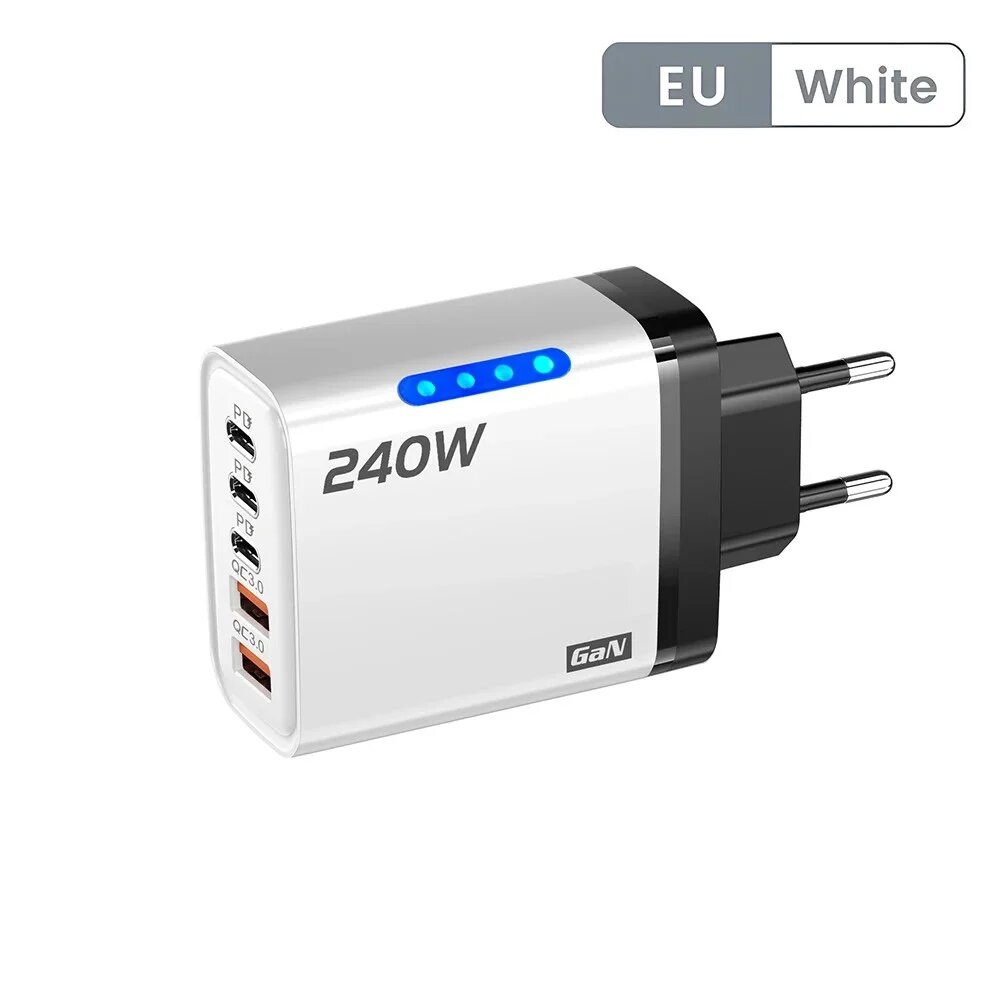 240W GaN USB-C Быстрое Зарядное Устройство Для Мобильных Телефонов, Настенный Белый, EU White