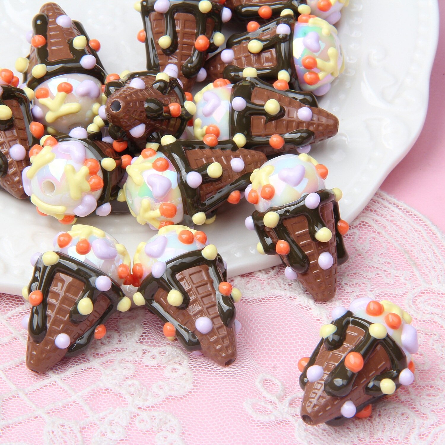 Тяжелые масляные ручной работы бусины для мороженого, акриловые ручной работы бусины, DIY свободные бусины, цепочка для телефона, подвеска для автомобиля, DIY бисерные аксессуары