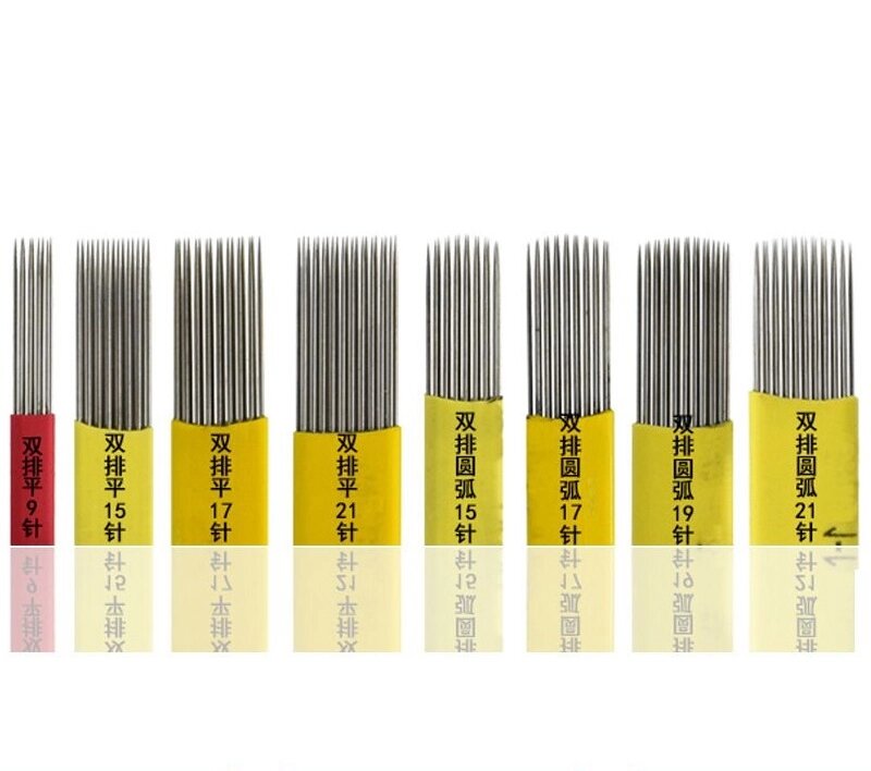 Иглы Магнум, 10 штук, желтые оплетки, для теневых техник микроблейдинг, татуаж ручной