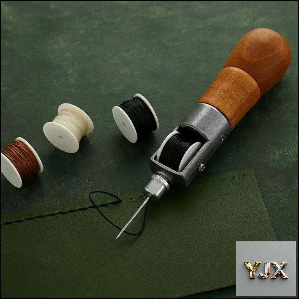 Машинка для шитья по коже, нить вощеная черный цвет, 2 иглы в комплекте-n