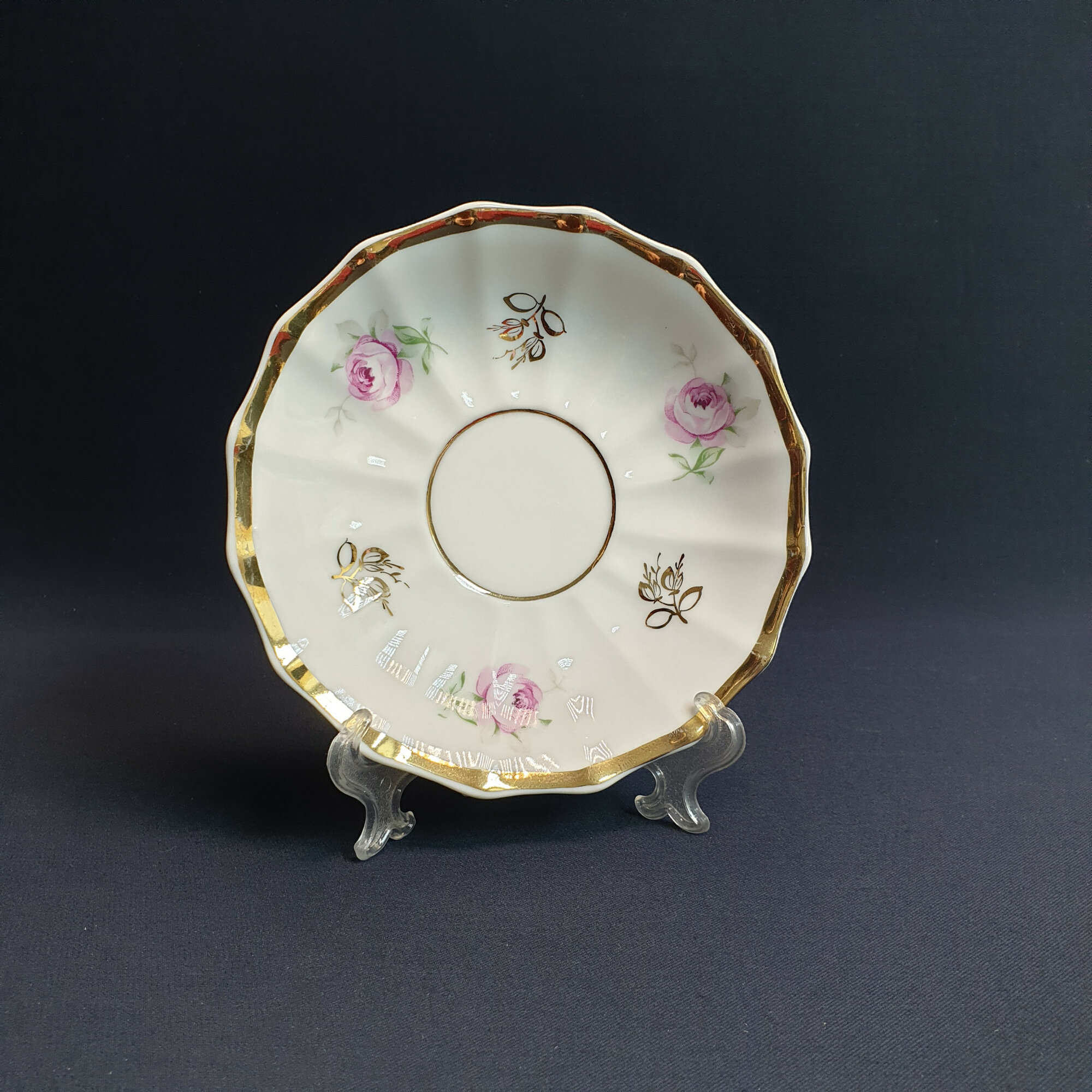 Блюдце Вербилки, фарфор декол позолота 15 см, пересорт клейм, винтаж СССР