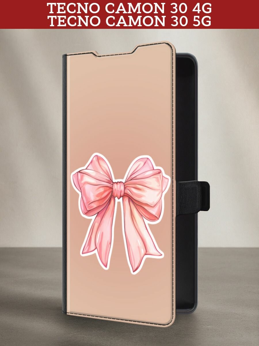 Чехол-книжка на Tecno Camon 30 4G/Tecno Camon 30 5G / Текно Камон 30 4G/Камон 30 5G с принтом Шелковый бант, черный