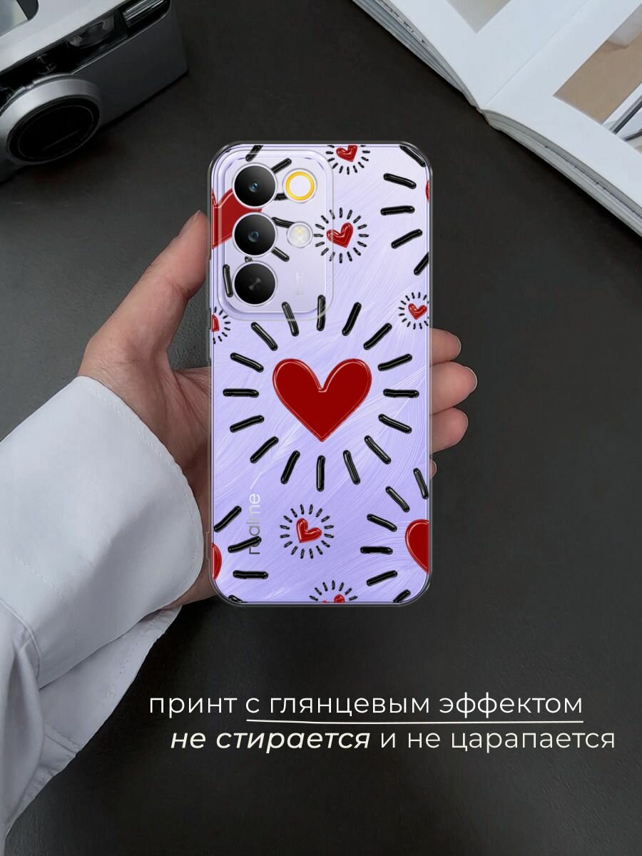 Силиконовый чехол на Realme C85 Pro / Реалми C85 Про с принтом Бордовые сердца паттерн — фото 1