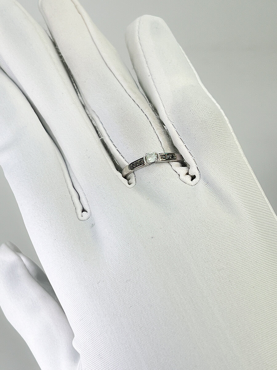 Кольцо, серебро, 925 проба, чернение, родирование, аквамарин, бриллианит