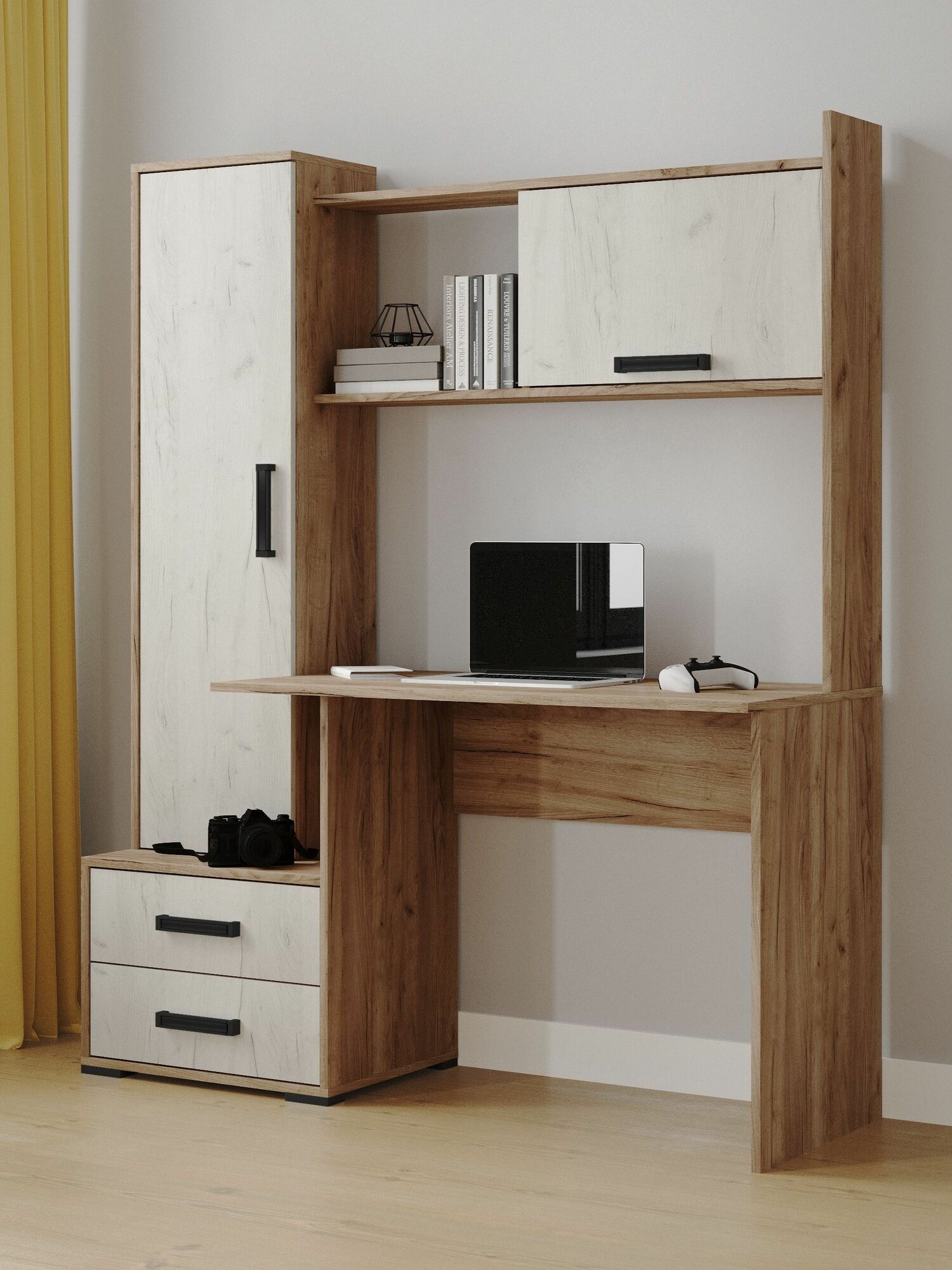 Компьютерный стол Квартет-9 1716х1400х550 (дуб крафт табачный/дуб крафт белый) тэкс