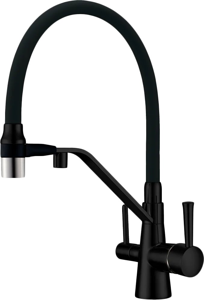 Смеситель для кухни Zorg Sanitary ZR 356 YF-Black Nickel с гибким изливом, с краном для питьевой воды, с поворотным изливом, черный, глянцевый, однорычажный, латунный, с керамическим картриджем