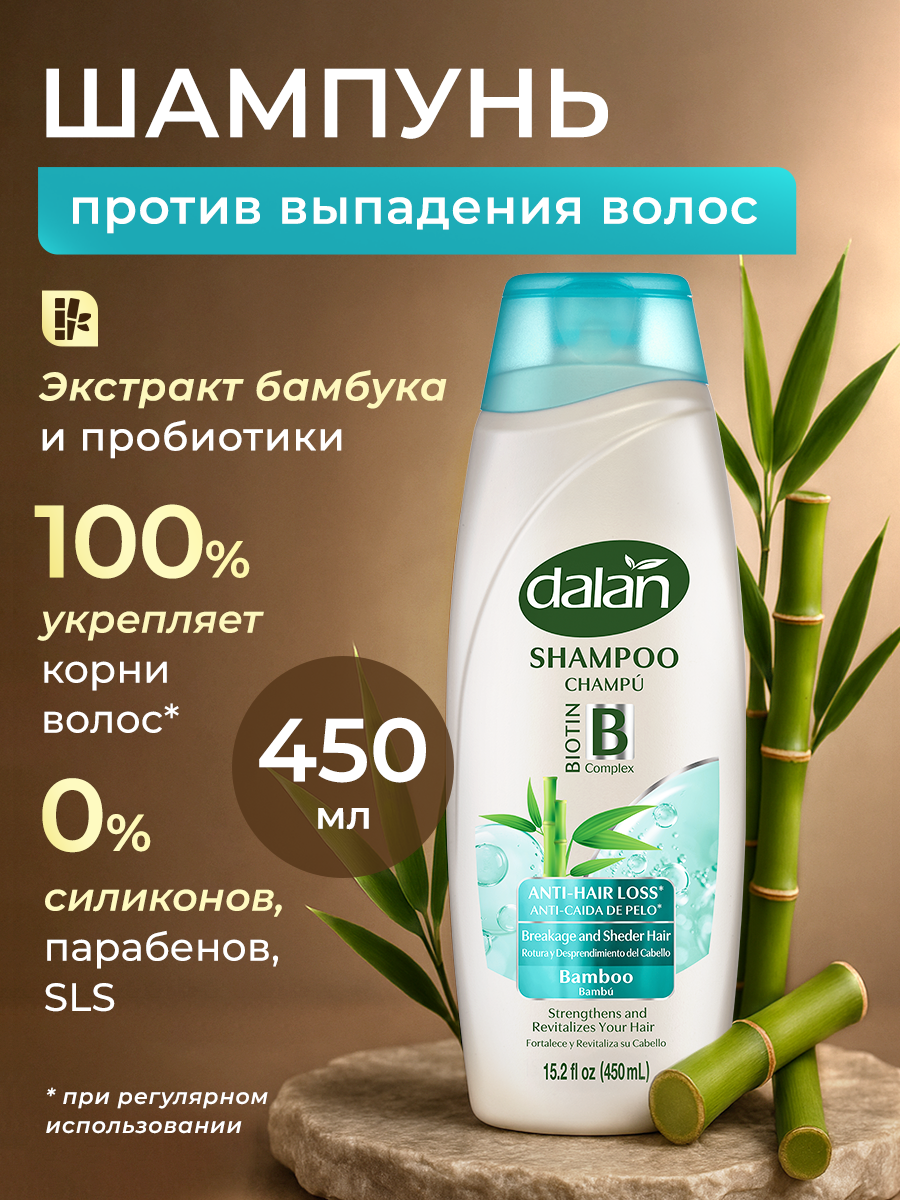 Dalan 450 мл Турецкий шампунь от Выпадения Волос с Биотином, минералами и экстрактом Бамбука, женский, мужской