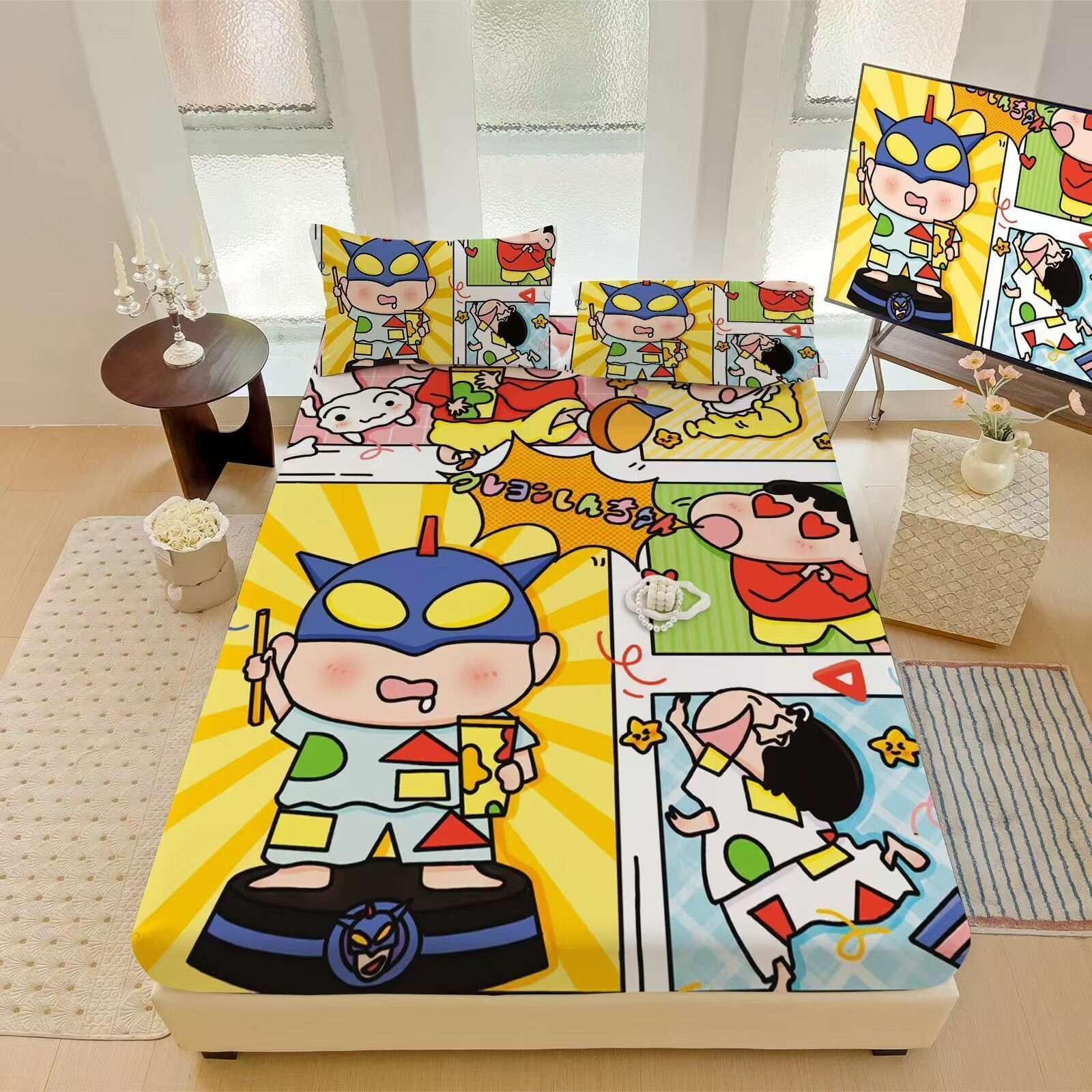 Простыня с изображением Шин-чана для детей, милый мультяшный дизайн, приятная для кожи и мягкая, одинарный чехол для матраса Simmons, двойной защитный чехол для кровати.
