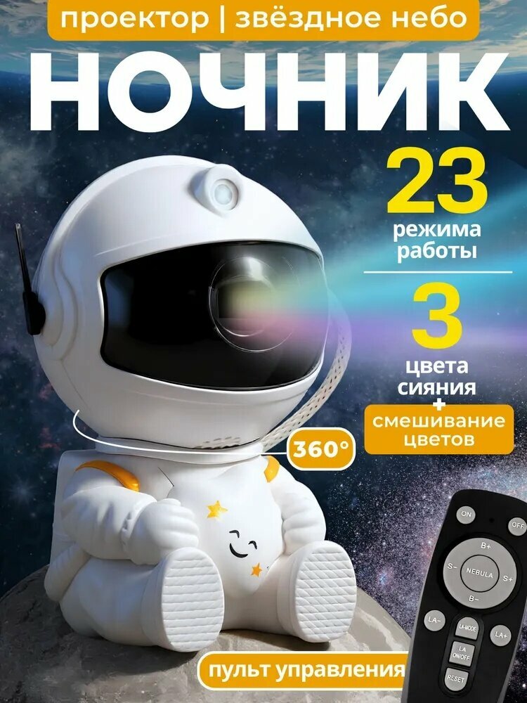 Проектор звездного неба Космонавт с эффектом северного сияния - ночник-робот для детской комнаты