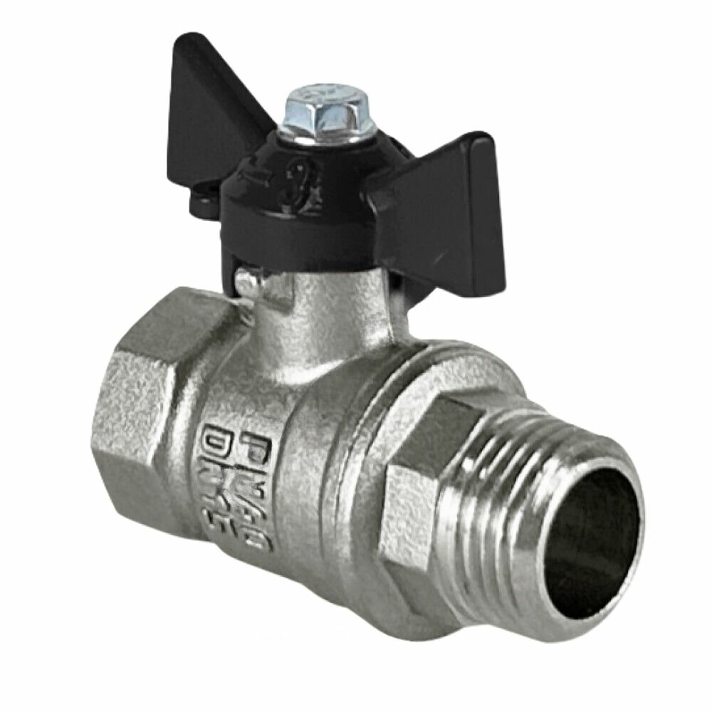 Кран шаровой латунь никель 11Б27фт1М DeltaPro Ду 15 Ру40 ВР/НР бабочка черная VALFEX VF.218. NB1.012. DP