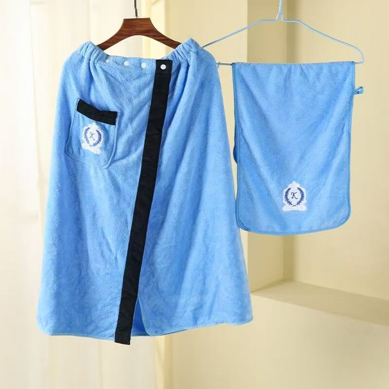 Полотенце-халат мужское из кораллового пуха, быстро впитывающее, с вышивкой, синий, для дома