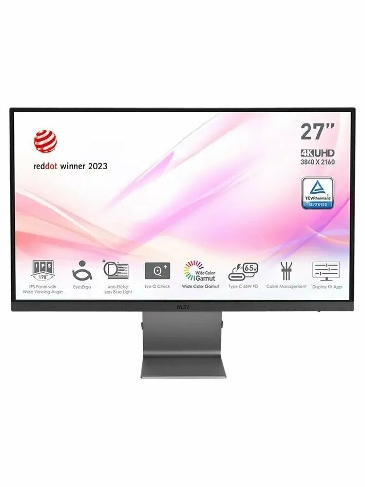 MSI 27" Монитор Modern MD271UL, USB Type-C, 3840 x 2160 4K, MSI EyesErgo, Display Kit, Слабый синий свет + Без мерцания, черный, хаки