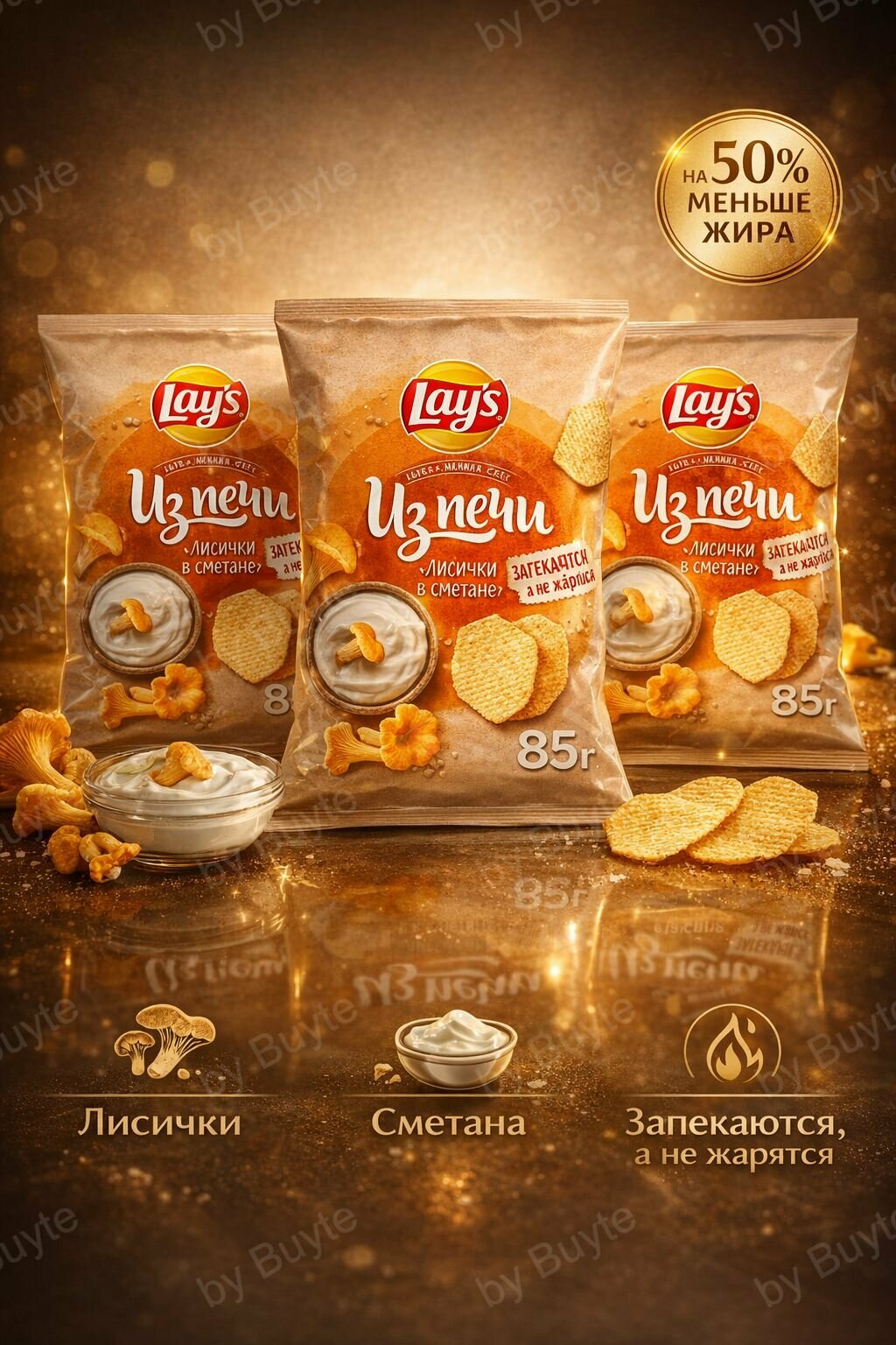 Чипсы запеченные картофельные Lay's/ Лейс Из печи Лисички в сметане, 3 по 85г