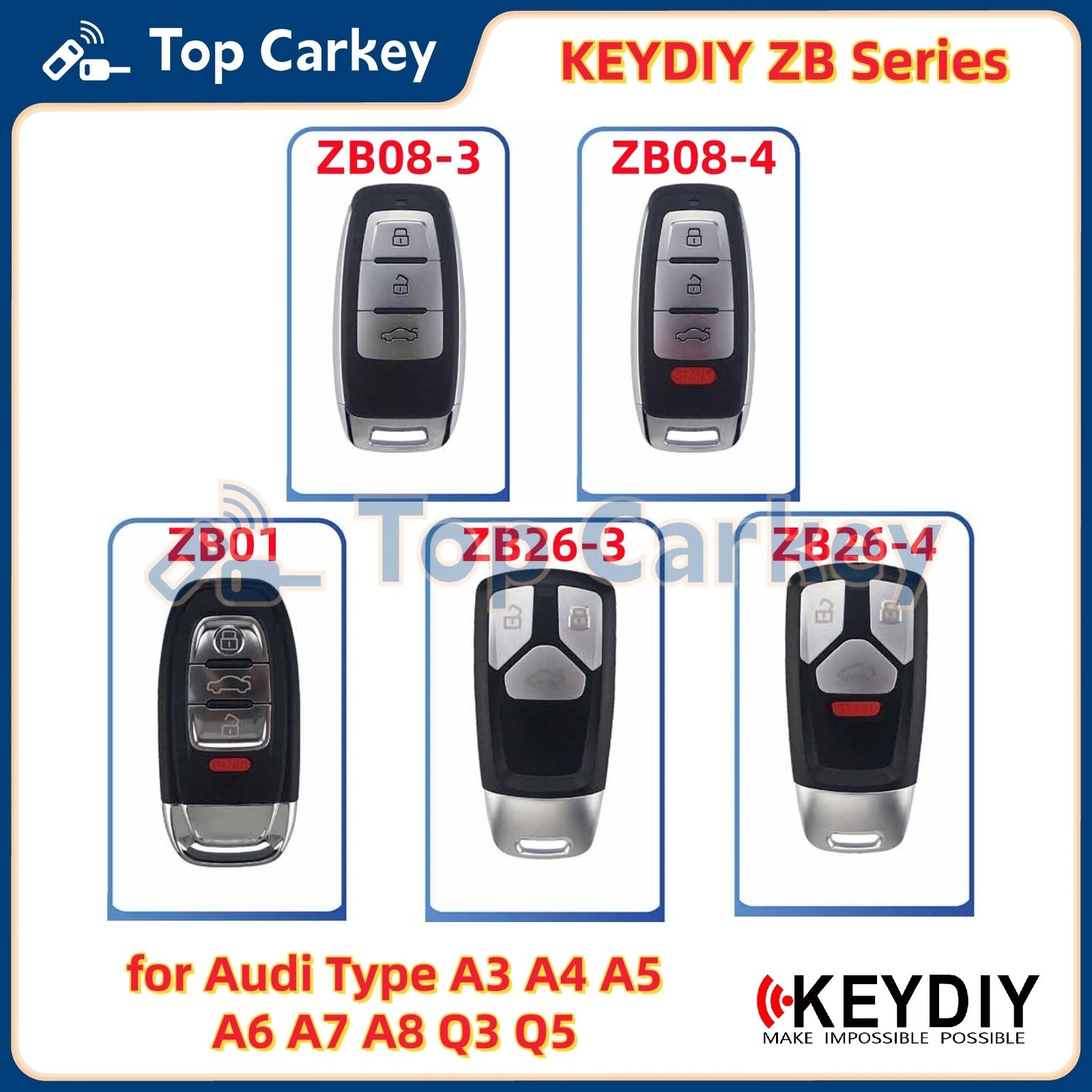 KEYDIY KD ZB01 ZB08-3 ZB08-4 ZB26-3 ZB26-4 Универсальный умный дистанционный ключ для Audi Type A3 A4 A5 A6 A7 A8 Q3 Q5 ZB08-3