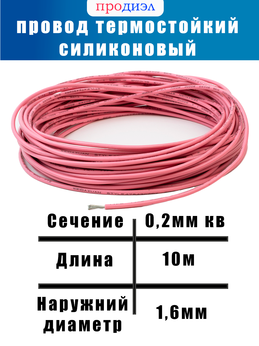 Провод силиконовый 24AWG, 0,2 мм кв, длина 10 м, луженая медь, розовый