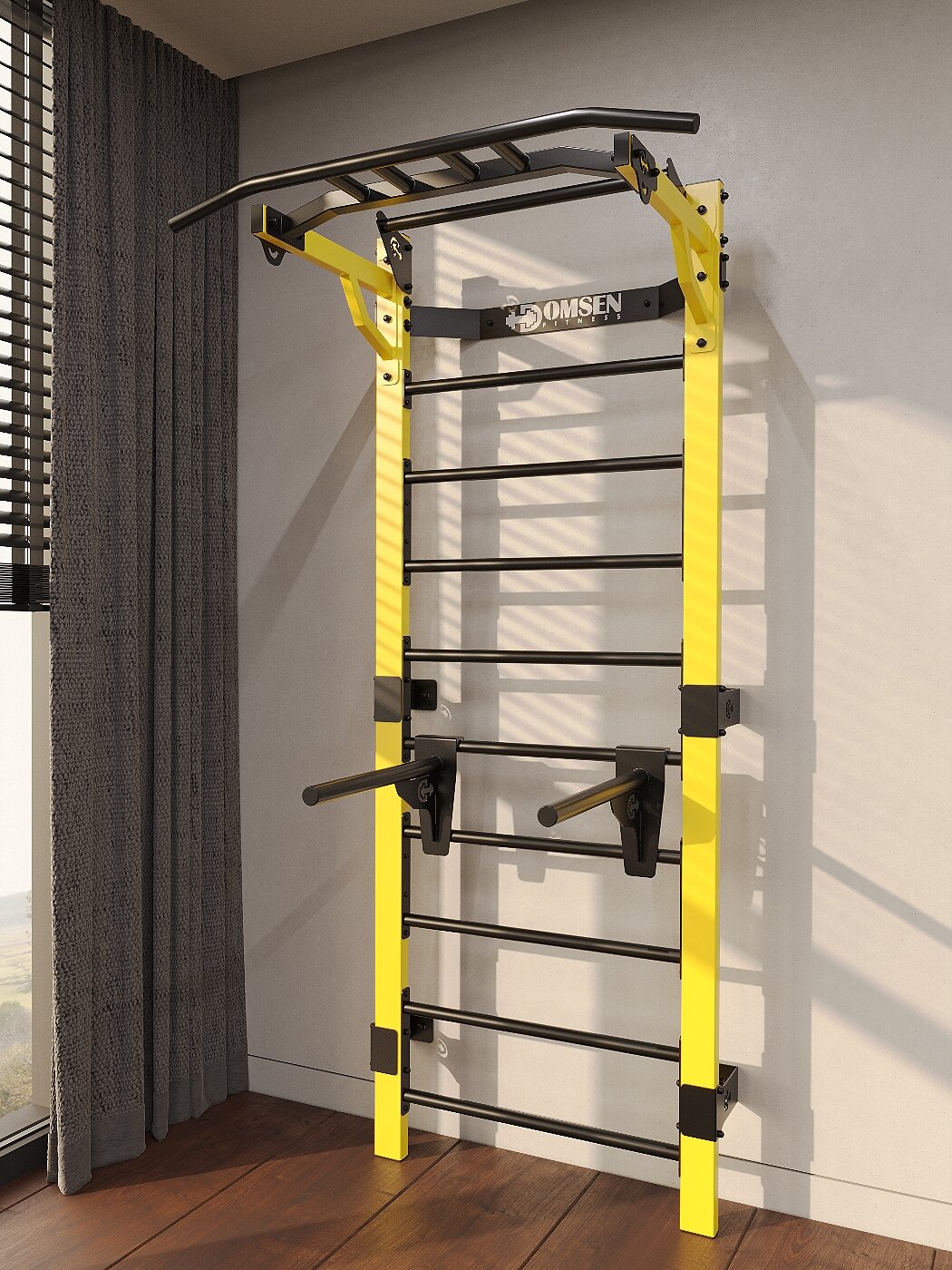 Профессиональная шведская стенка с брусьями и турником Domsen Fitness Ds46 YELLOW