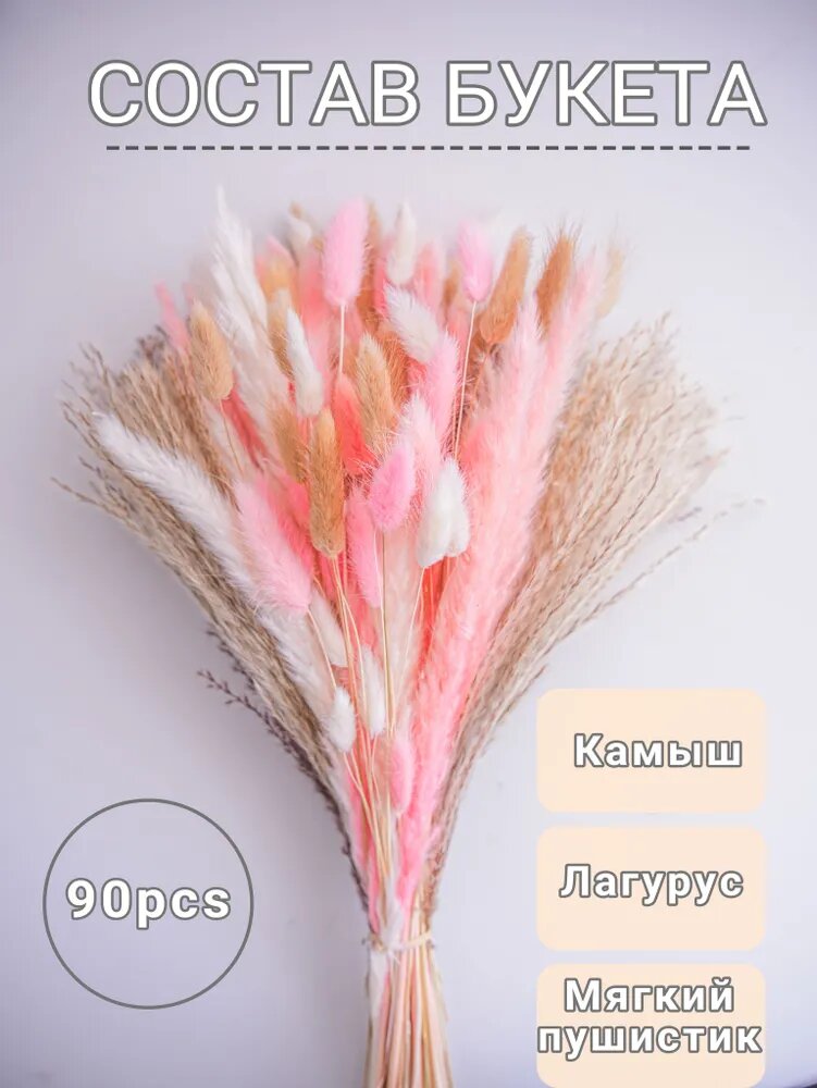 Сухоцветы Мискантус, Пампасная трава, 43 см, 80 гр, 90 шт