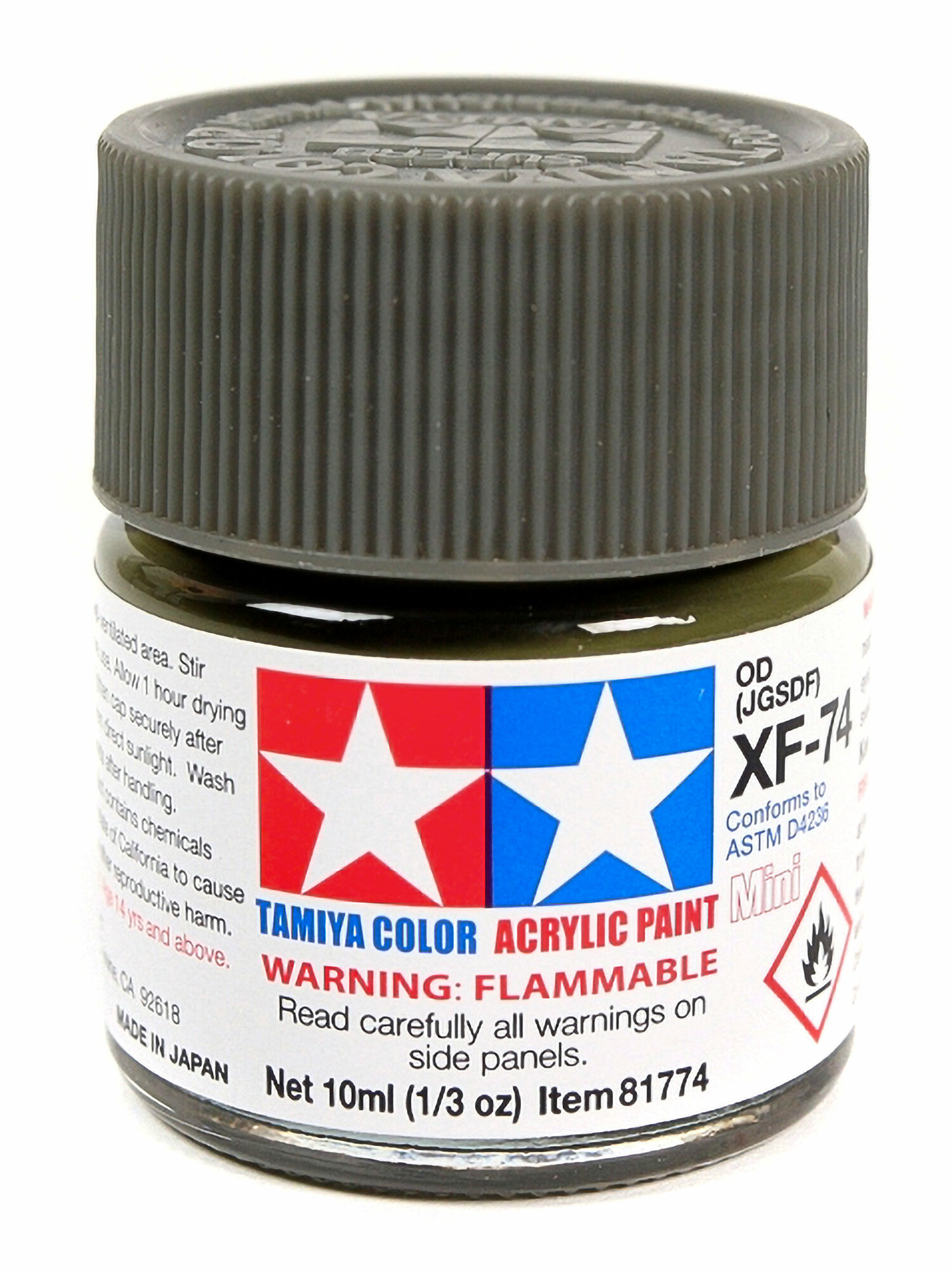 Краска акриловая Tamiya Color XF-74 Olive Drab JGSDF 81774 оливковая серая Японских ССС матовая, 10 мл