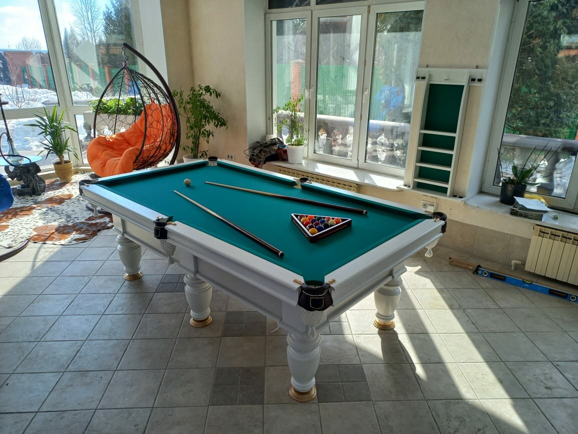 Бильярдный стол "Штольц Бигль", 8 футов, ЛДСП 25мм, береза, дуб, сосна, цвет белый.