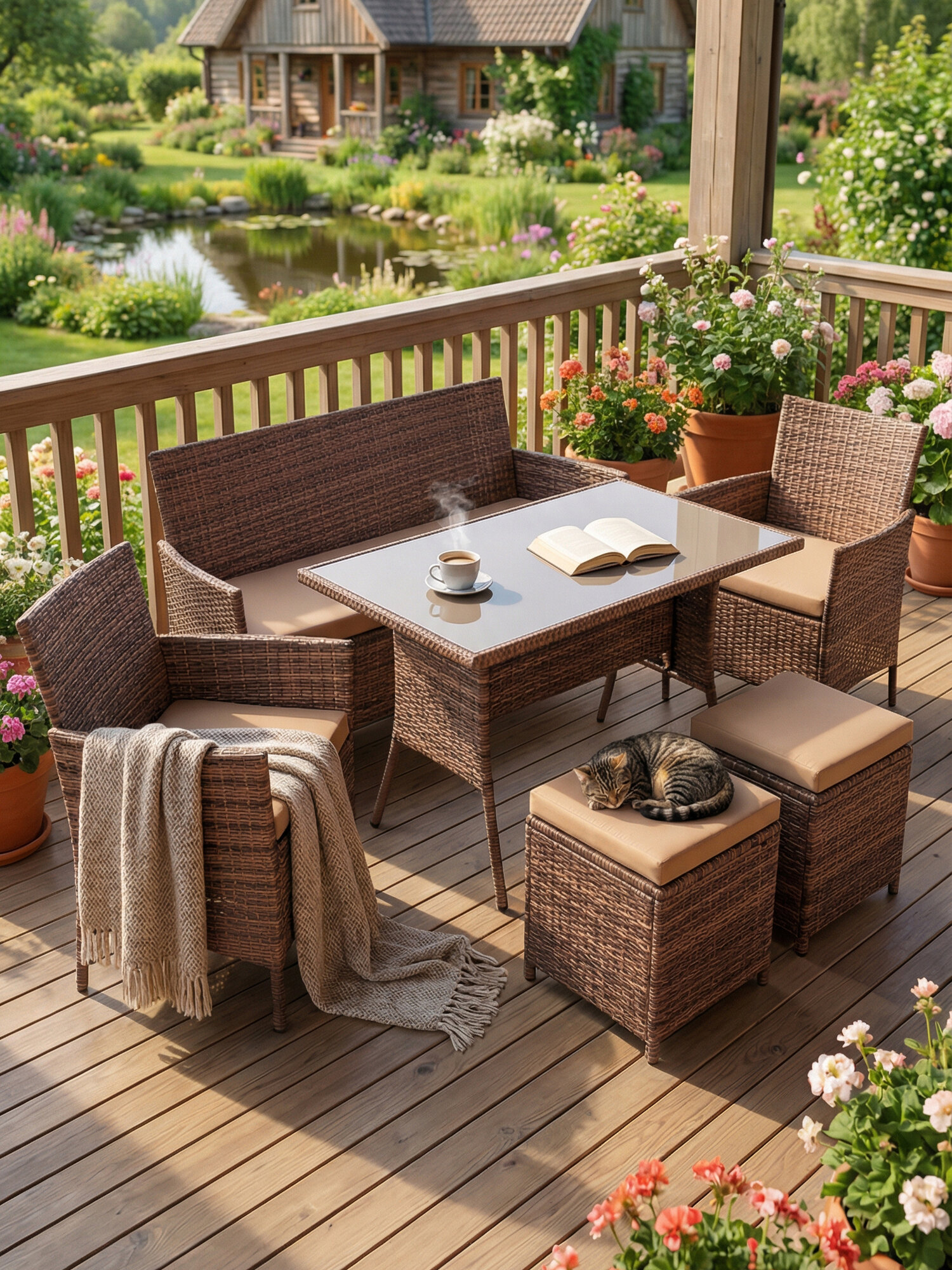 Комплект из искусственного ротанга Киото-7 (Kioto-7), капучино