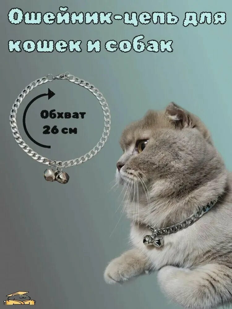 Ошейник цепь для кошек с колокольчиком / ошейник - цепочка для кошек и собак мелких пород