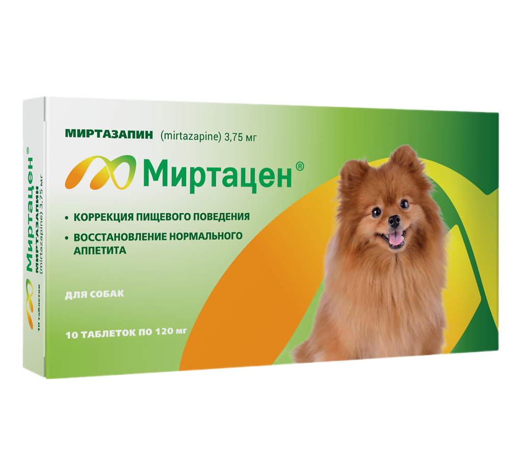 Apicenna Миртацен таблетки 120 мг (миртазапин 3,75 мг) для собак, 10 таб в уп