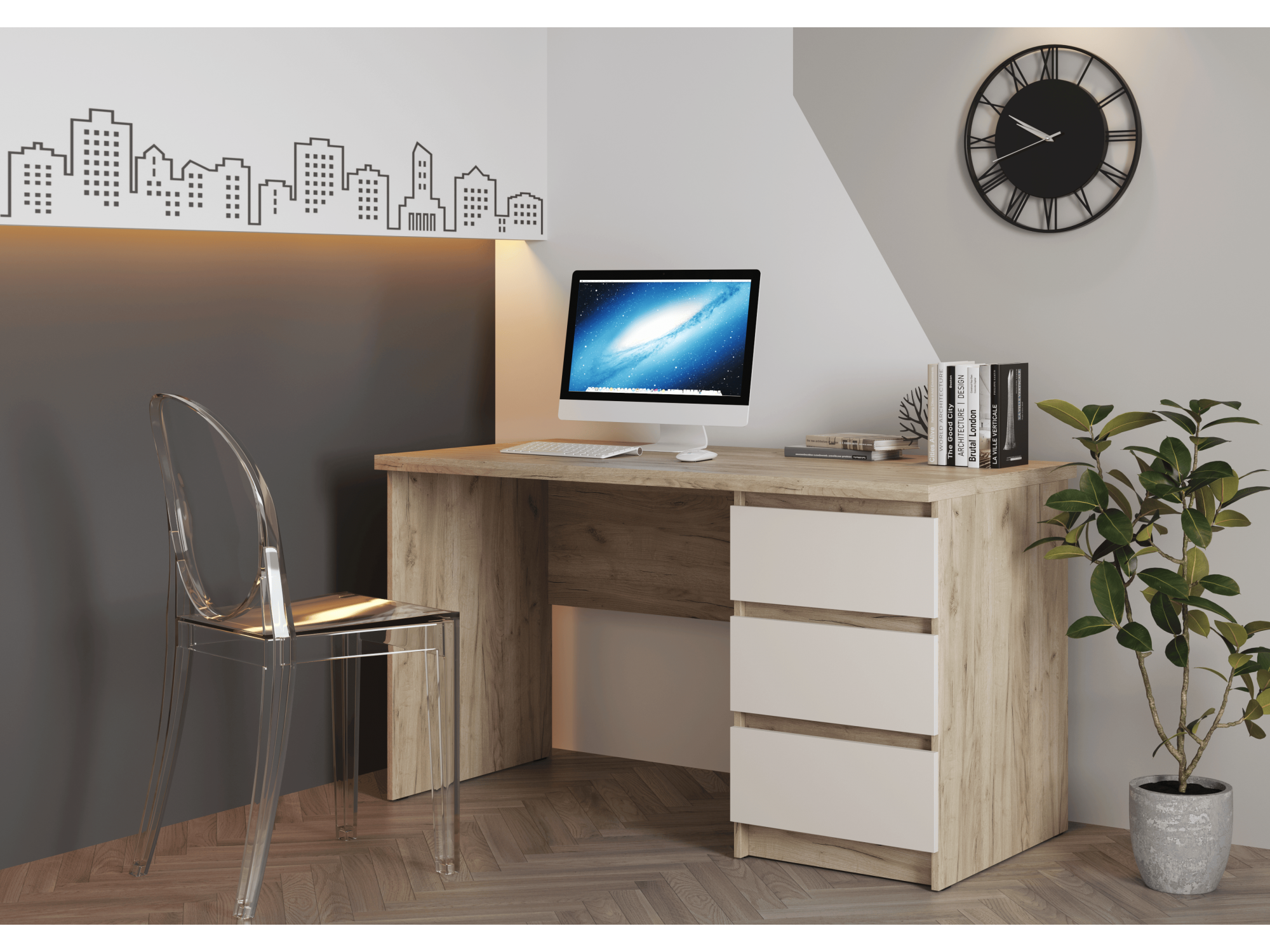 Стол письменный СП-001 с тремя ящиками ЛДСП, крафт серый/кашемир