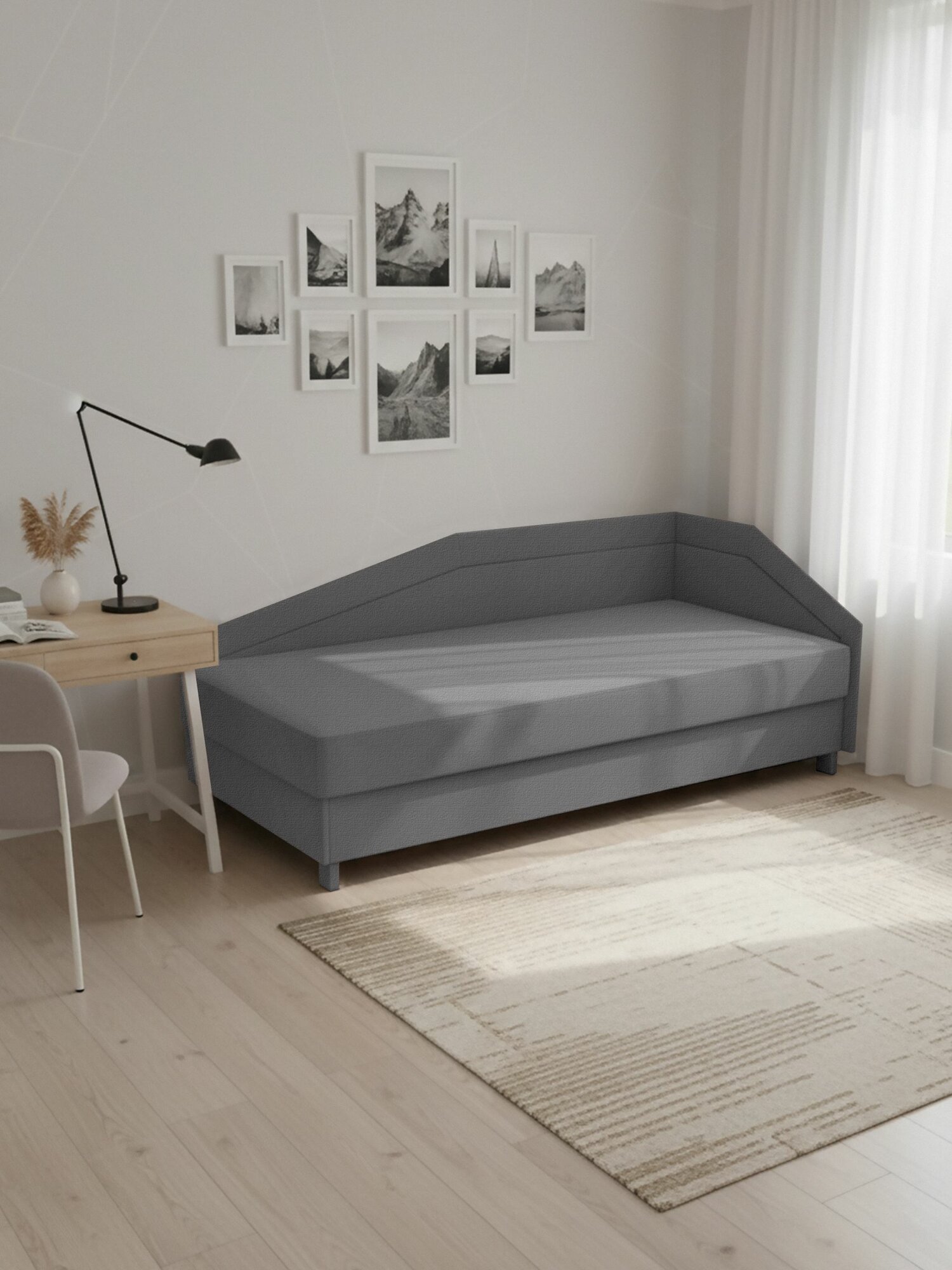 Тахта Стандарт Справа фокус- мебельная фабрика 124х200х71 см рогожка серая