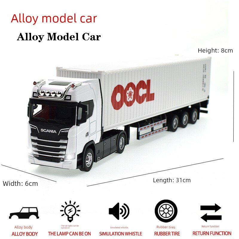 Белая модель грузовика Scania из сплава с белым контейнером OOCL, игрушечный трейлер 15см Д x 7см Ш x 12см В