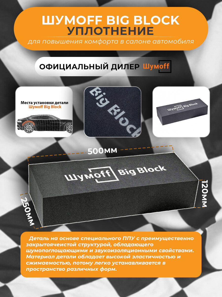Шумофф Big Block, шумовая ловушка, пенополиуретан, 50 см x 25 см x 12 см, 1 шт.