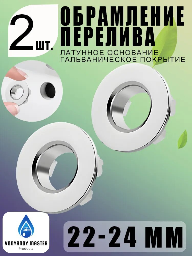 Обрамление перелива 22-24 мм, электропокрытие хром, круглая заглушка отверстия 2 шт