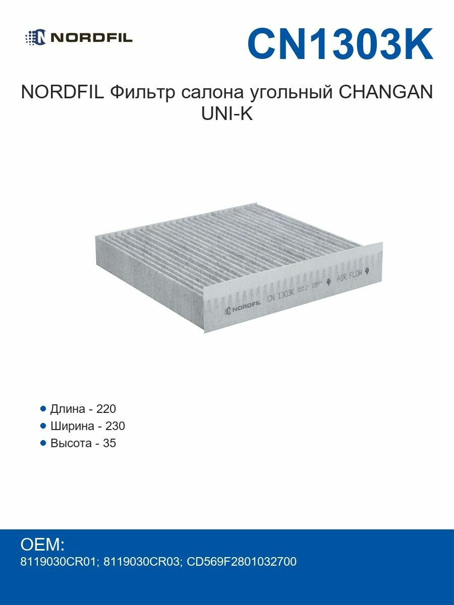 NORDFIL Фильтр салона угольный CHANGAN UNI-K