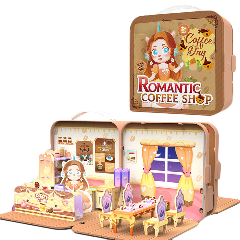 Детская 3D книга-головоломка и набор игрушек DIY "Кофейня" Книжка-раскладушка с пазлами, развивающая игрушка для детей Обучающее пособие для раннего развития, подарок для дошкольников Для девочек от 3 лет, рождественский подарок