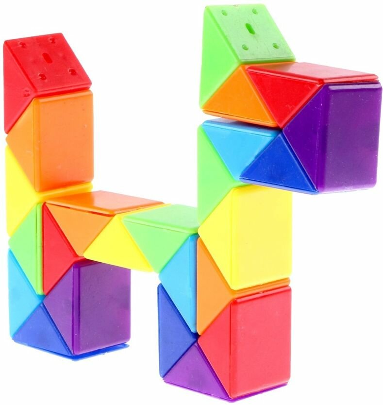 Головоломка "Змейка", 24 блока, детская игра на развитие сенсорных способностей, мелкой моторики и интеллекта, учим цвета и геометрические фигуры, размер 5.5х8.5х2 см