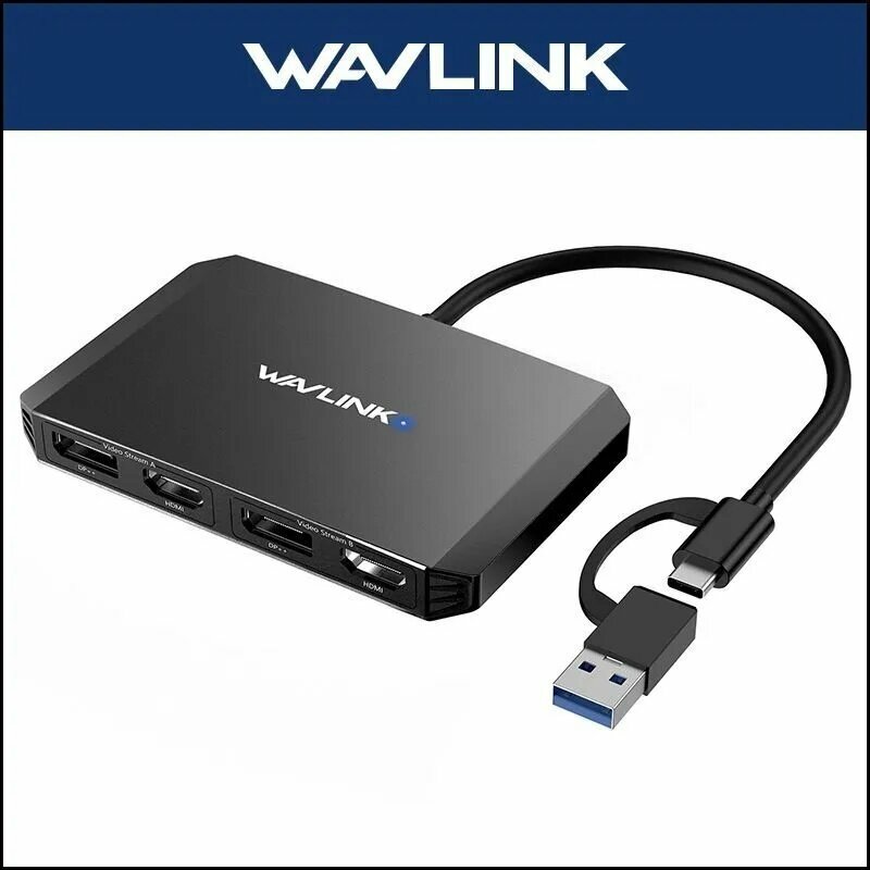Адаптер WAVLINK USB C к DisplayPort DisplayLink Dual 4K @ 60 Гц HDMI для Windows и Macbook M1/M2