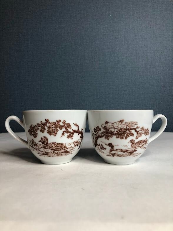 Набор чашек винтажный, 2шт, Bogemia, Чехословакия "живая природа-утки", 200мл, фарфор, роспись