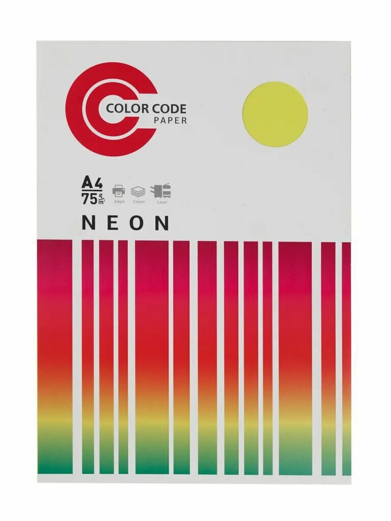 Бумага А4 цветная 50л Color Code неон, желтая