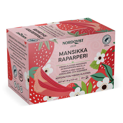 Чай травяной Nordqvist Mansikka гибискус со вкусом клубники и ревеня, без кофеина, 35 г (Финляндия)