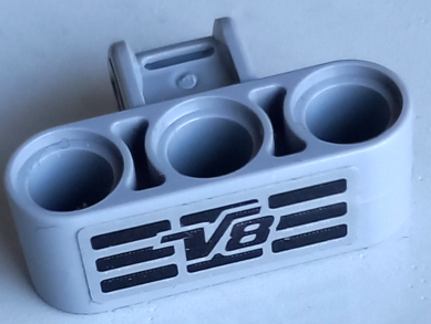Technic, Axle and Pin Connector Perpendicular Triple with Black 'V8' and Grille Pattern (Sticker) - Set 42106, 63869pb005 Light Bluish Gray U