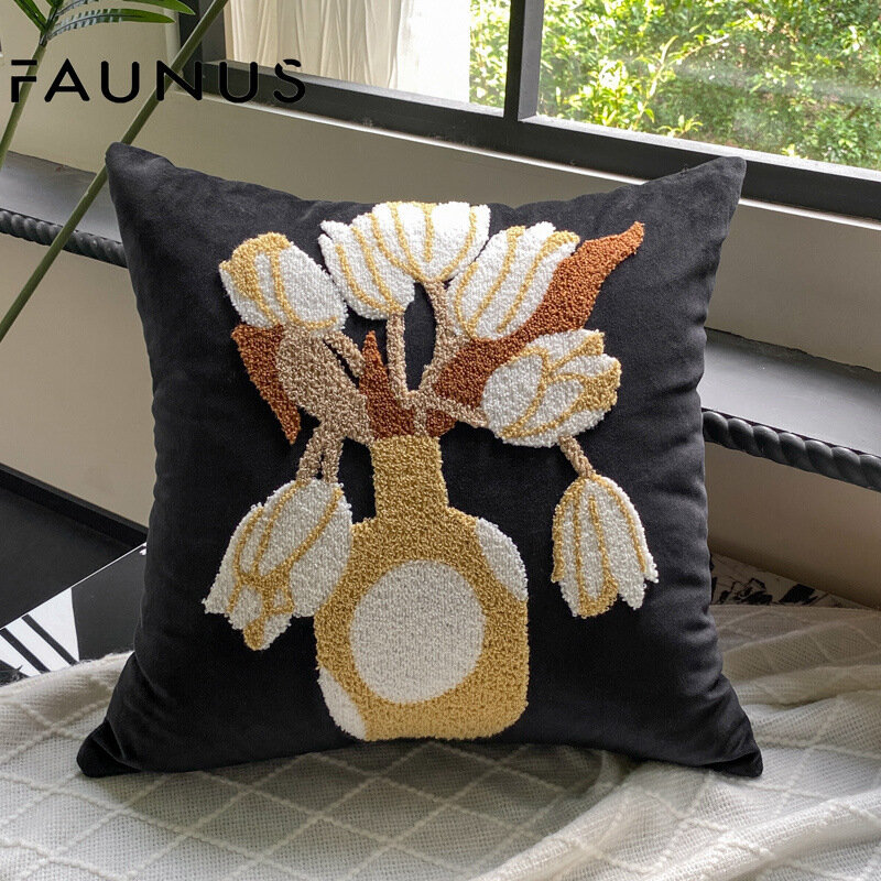 Подушка в новом китайском стиле для гостиной, бархатная подушка, французская ретро винтажная вышивка, высококачественная легкая роскошная подушка для кровати