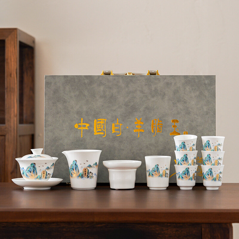 Набор для чая в национальном стиле, культурный креативный подарочный набор, овечий жир, белый фарфор, бизнес-подарок, корпоративное мероприятие, высококачественный сувенир