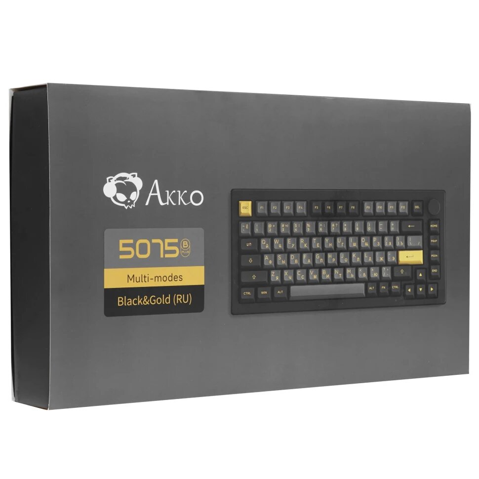 Клавиатура проводная + беспроводная Akko 5075B Plus, механическая, RGB, черный/золотистый