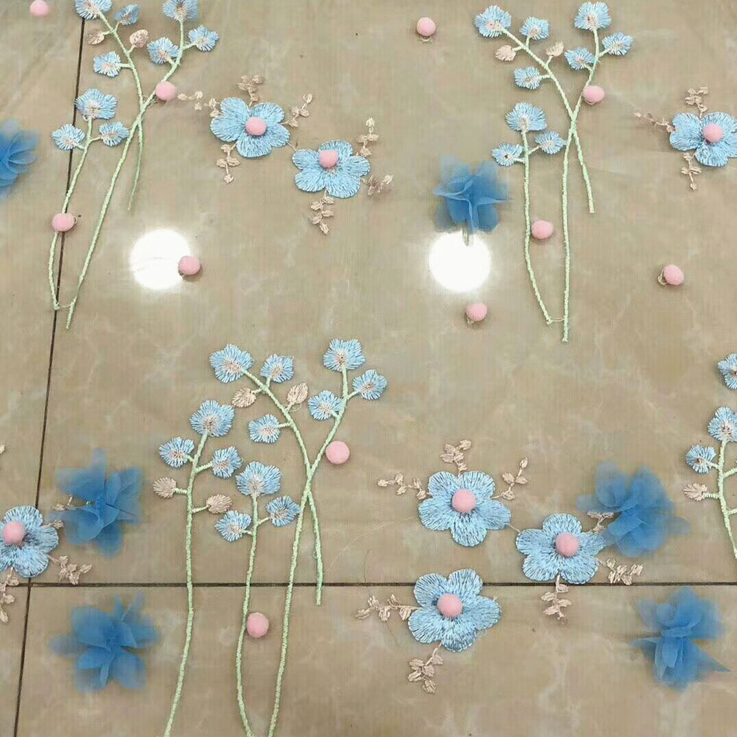 Новая трехмерная сетчатая вышитая ткань, ручная работа, индивидуальный цветочный помпон, стиль Китайской Республики, кружевная вышивка для девочек в стиле ханфу