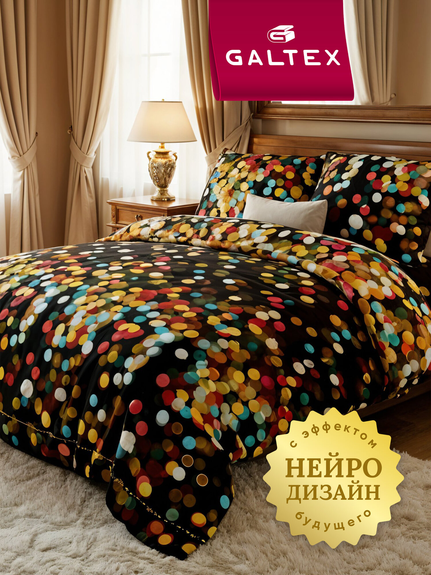 Постельное белье 2 спальное (2 нав. 70х70) Полисатин GALTEX Новогодние огни