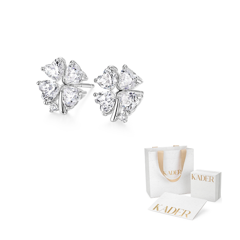 Гвоздики женские KADER Lucky Four Leaf Clover S925 серебряные с белой подарочной коробкой