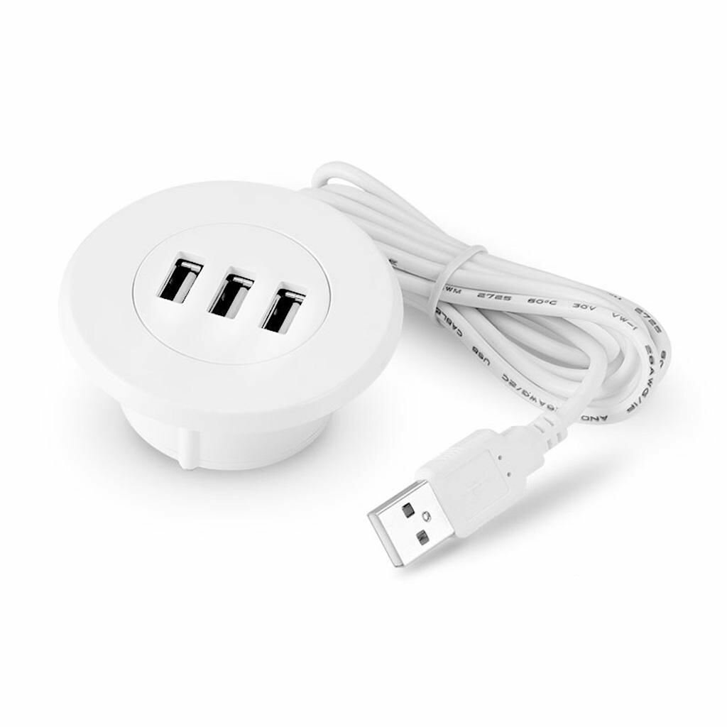 USB-хаб 2.0 настольный с креплением в отверстие, Белый
