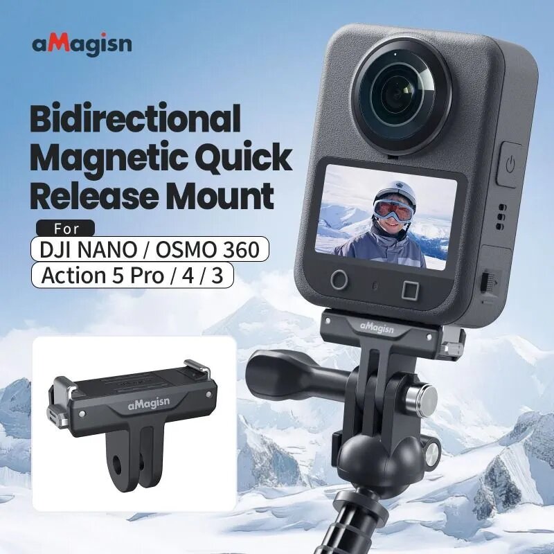 AMagisn Магнитный адаптер быстрого крепления для Osmo Nano / 360 / Action 5 Pro с прочными застежками из нержавеющей стали