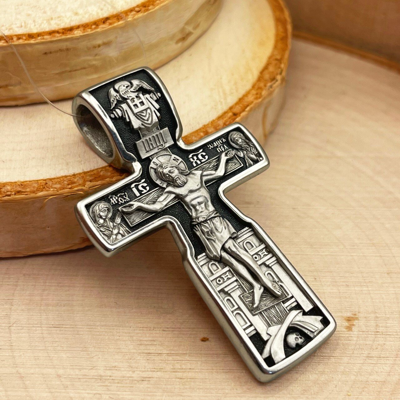 Крестик, серебро, 925 проба, родирование, чернение