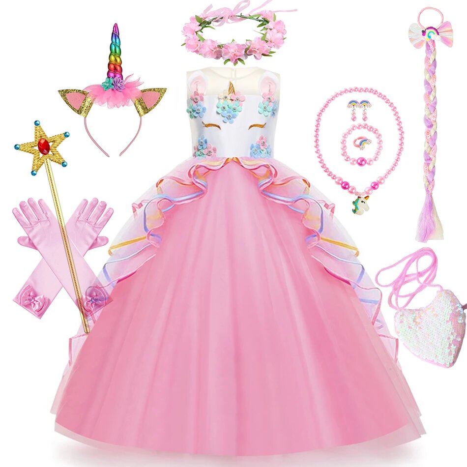 Детское платье оllobebe радужное с единорогом 13-14Y Tag-170, Розовый, Unicorn Sets 03